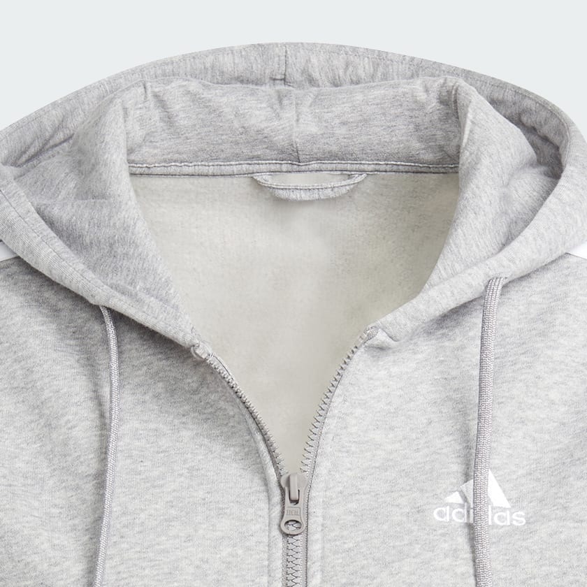 adidas Essentials 3-Stripes Full-Zip Fleece Hoodie - Grey | adidas ...