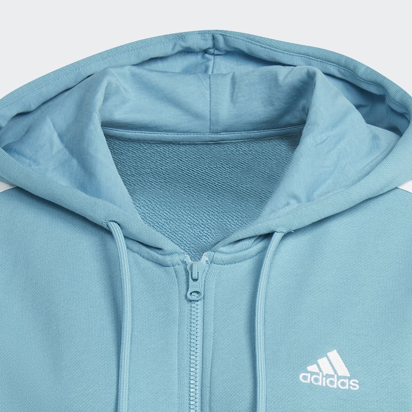Blusa Capuz Zíper Regular Essentials 3-Stripes - Azul adidas | adidas ...