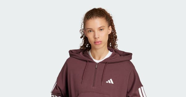 adidas Essentials 3-Stripes French Terry Quarter-Zip Hoodie - Burgundy ...