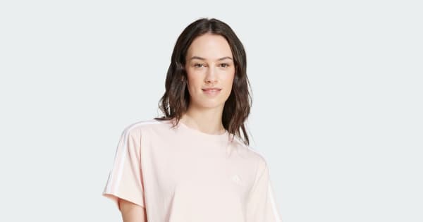 Camiseta Cropped Malha Simples Essentials 3-Stripes - Rosa adidas ...