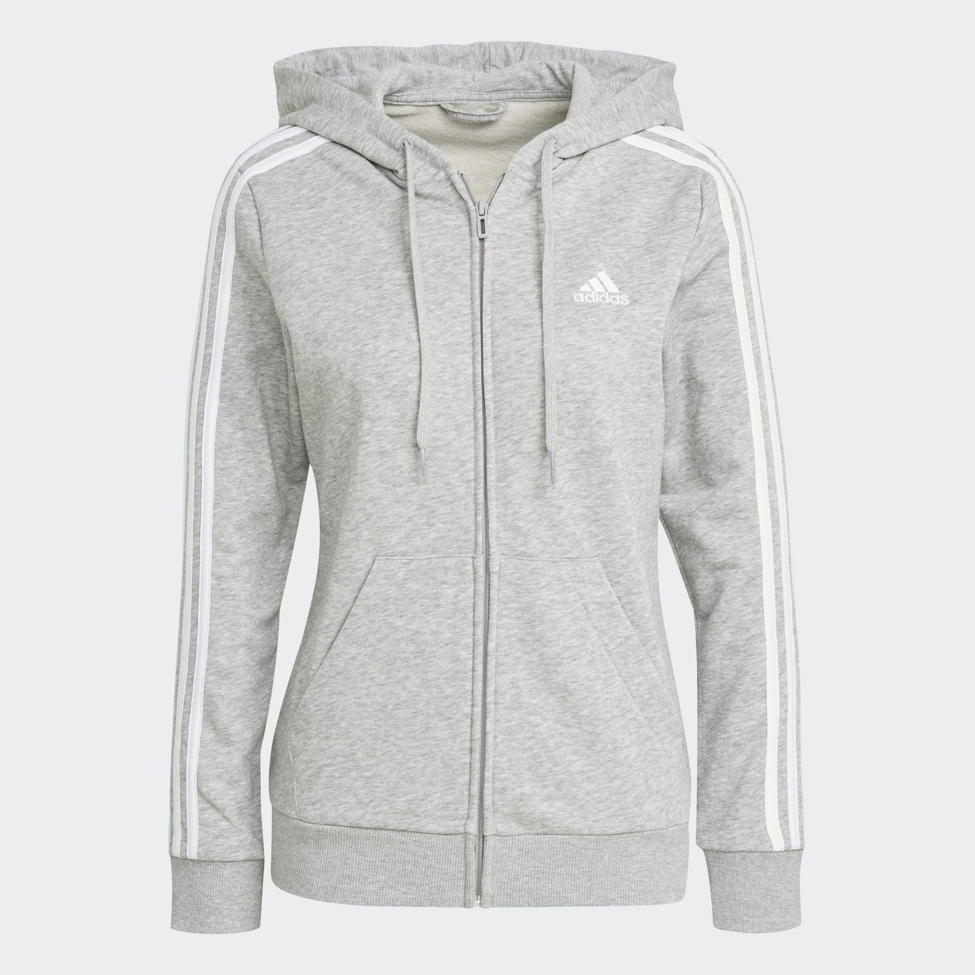 adidas Essentials French Terry 3-Stripes Full-Zip Hoodie - Grey ...