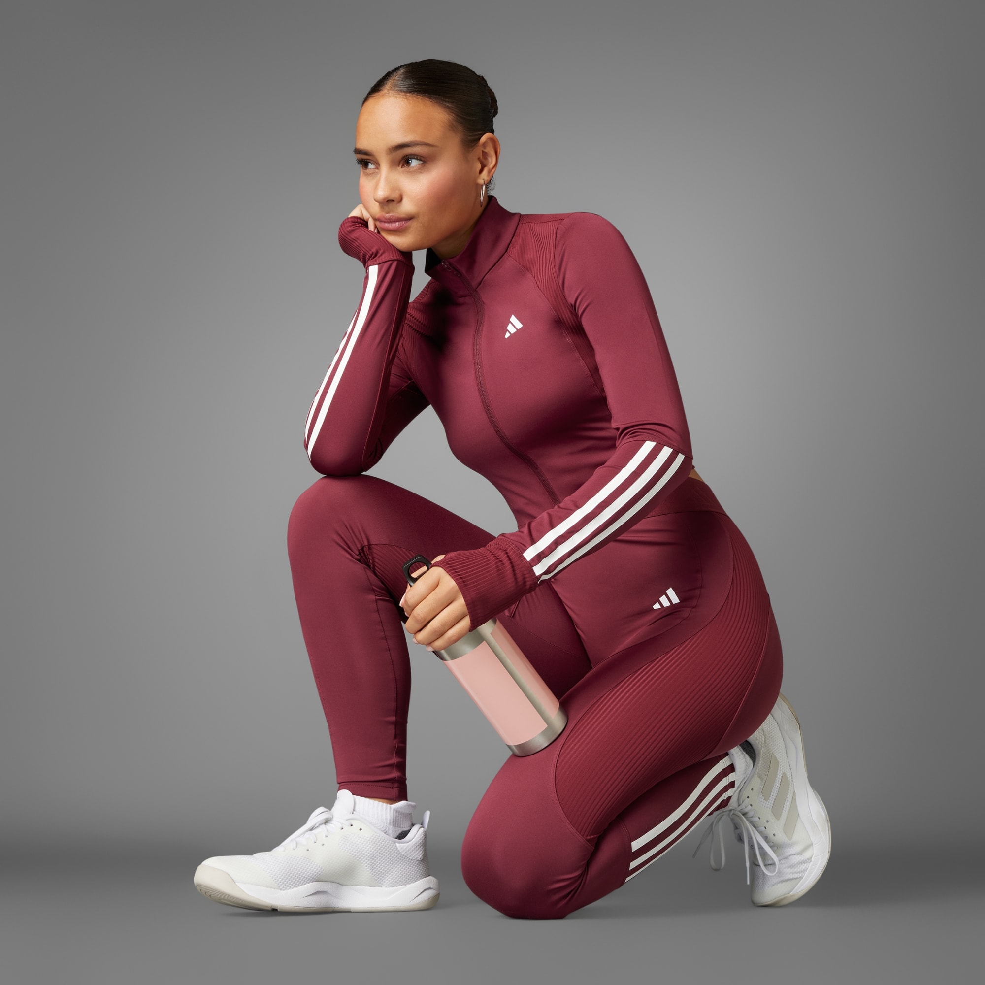 adidas Hyperglam Full-Zip Ribbed Cover-Up - Burgundy | adidas UK