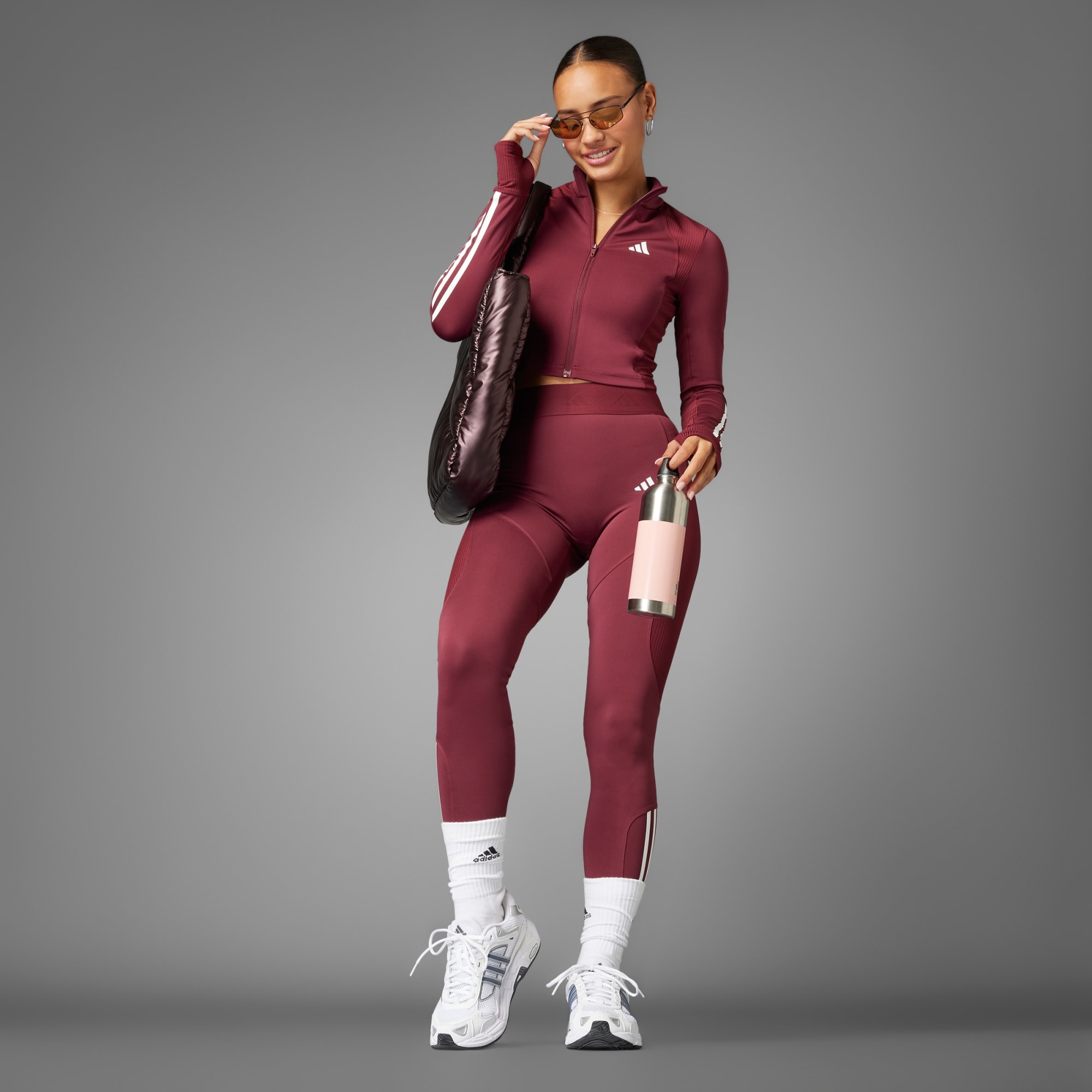 adidas Hyperglam Full-Zip Ribbed Cover-Up - Burgundy | adidas UK