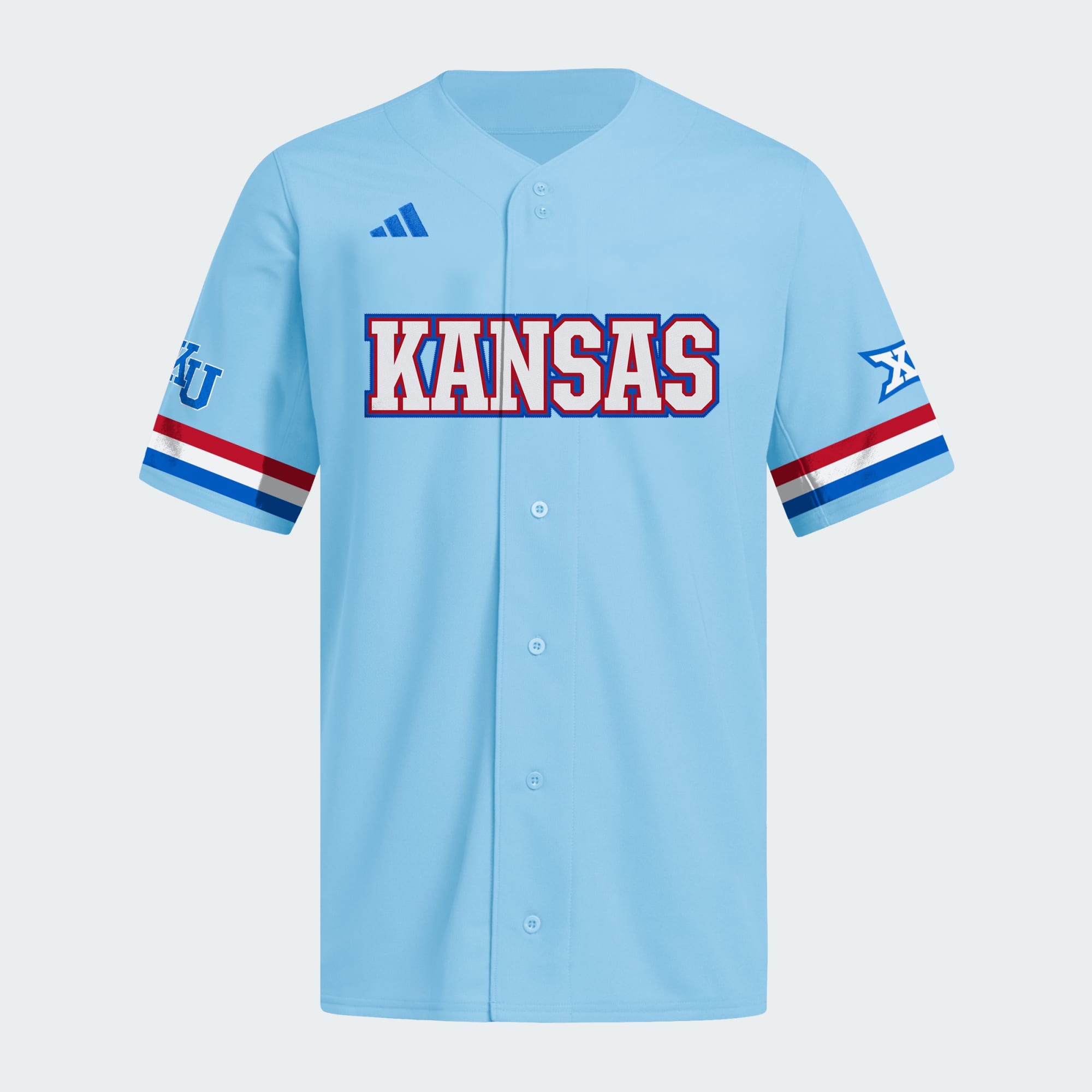 adidas Kansas Light Blue Full Button Jersey - Blue | Free Shipping with ...