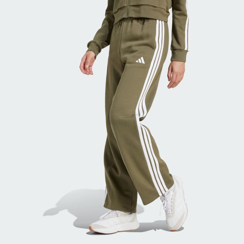 adidas Essentials 3-Stripes Open-Hem Fleece Pants - Green | Free ...