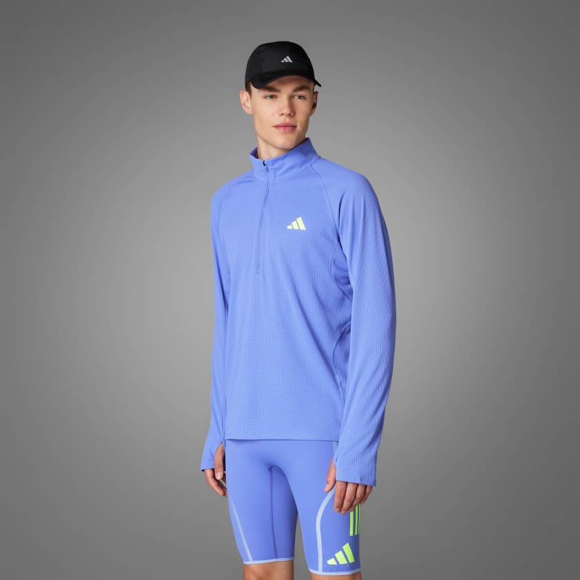 adidas Adizero Running Quarter-Zip Long Sleeve Tee - Blue | adidas ...