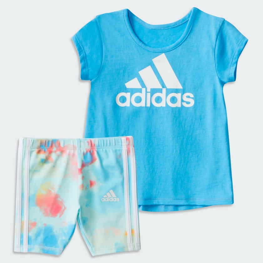 adidas All Over Print Pleated Bike Short Set - Blue | Free Shipping ...