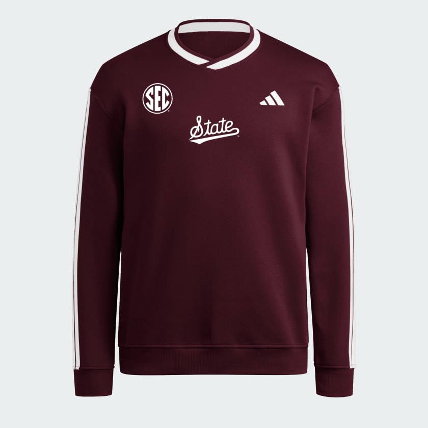 adidas Mississippi State Bulldogs 3-Stripes Fleece Jersey Crew ...