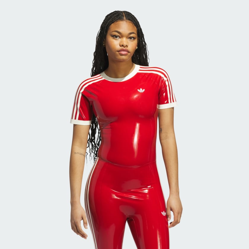 adidas 3-Stripes Latex Bodysuit - Red | Free Shipping with adiClub ...