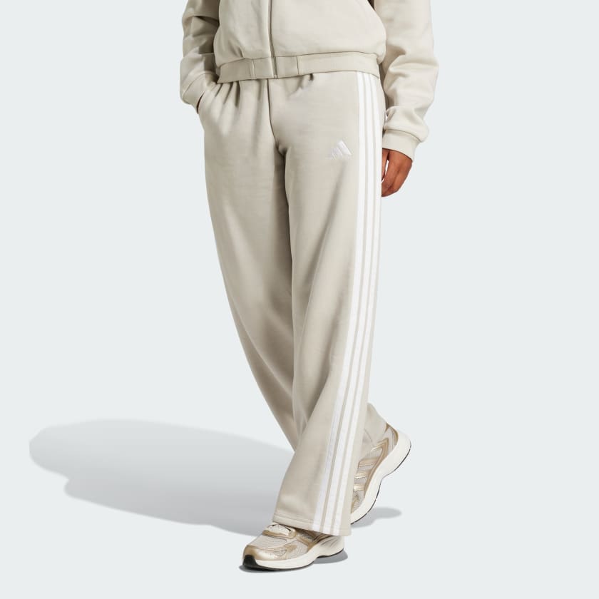 adidas Essentials 3-Stripes Open-Hem Fleece Pants - Grey | adidas Australia