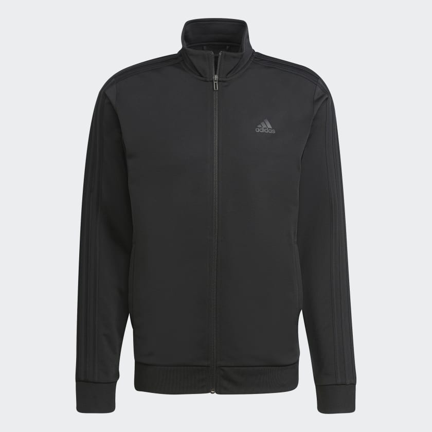adidas Essentials Warm-Up 3-Stripes Track Jacket - Black | Men's ...