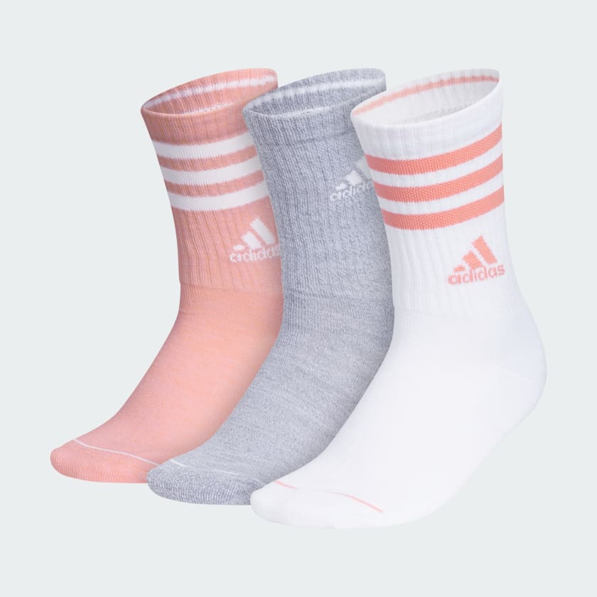 adidas Cushioned 3-Stripes Crew Socks 3-Pack - Pink | Free Shipping ...