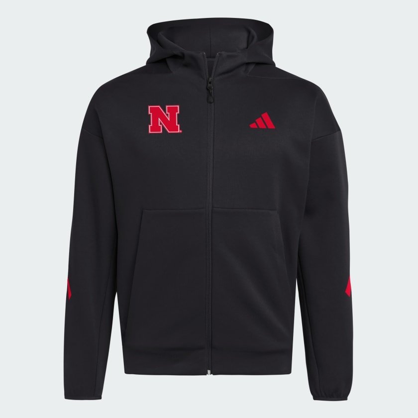 adidas Nebraska Cornhuskers Full Zip Player Travel ZNE Hoodie - Black ...