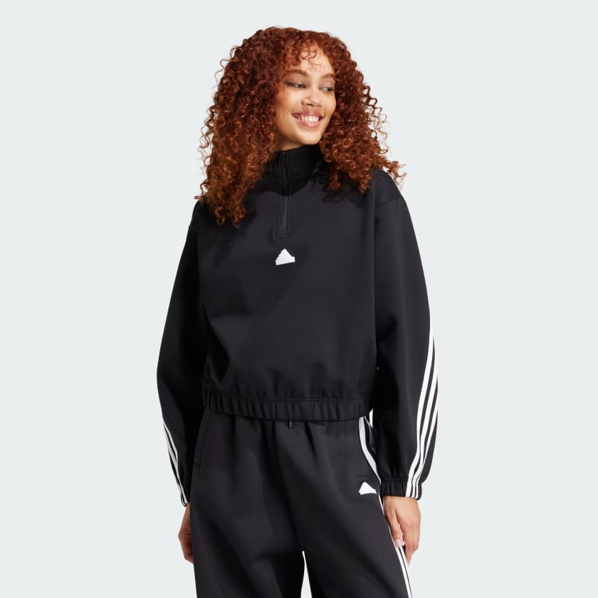 adidas Future Icons Three Stripes 1/4 Zip Top - Black | adidas UK