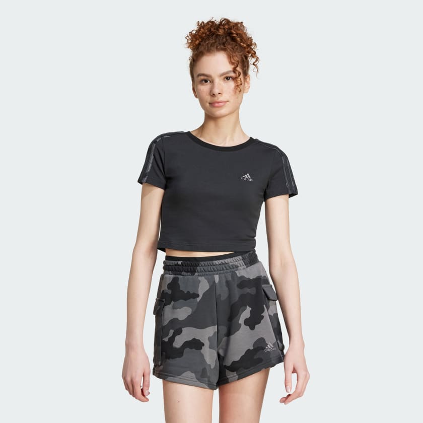 adidas Essentials 3-Stripes Camo Print Baby Tee - Black | adidas ...