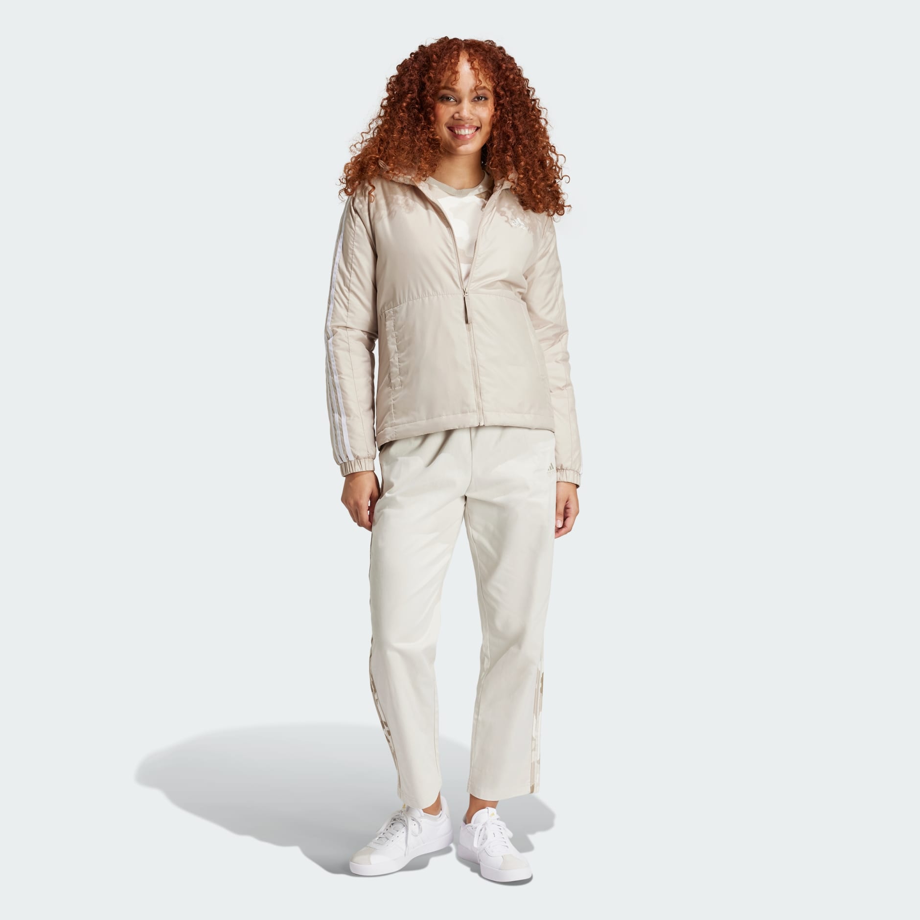 adidas Sportswear - Essentials 3-Stripes Insulated Hooded Jacket - Beige | adidas South Africa