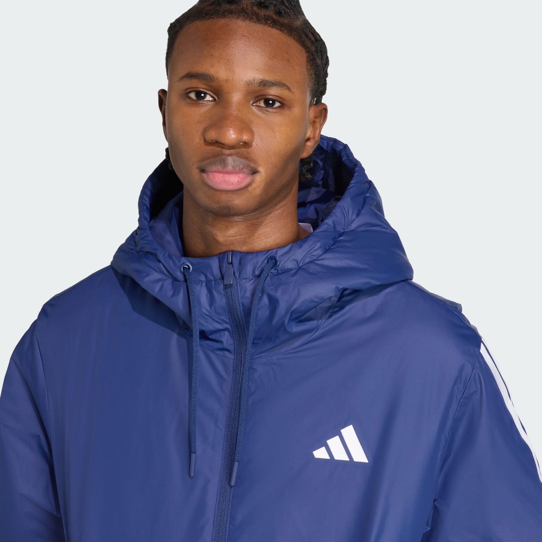 Clothing - Essentials CLIMAWARM 3-Stripes Insulated Hooded Jacket - Blue | adidas Qatar
