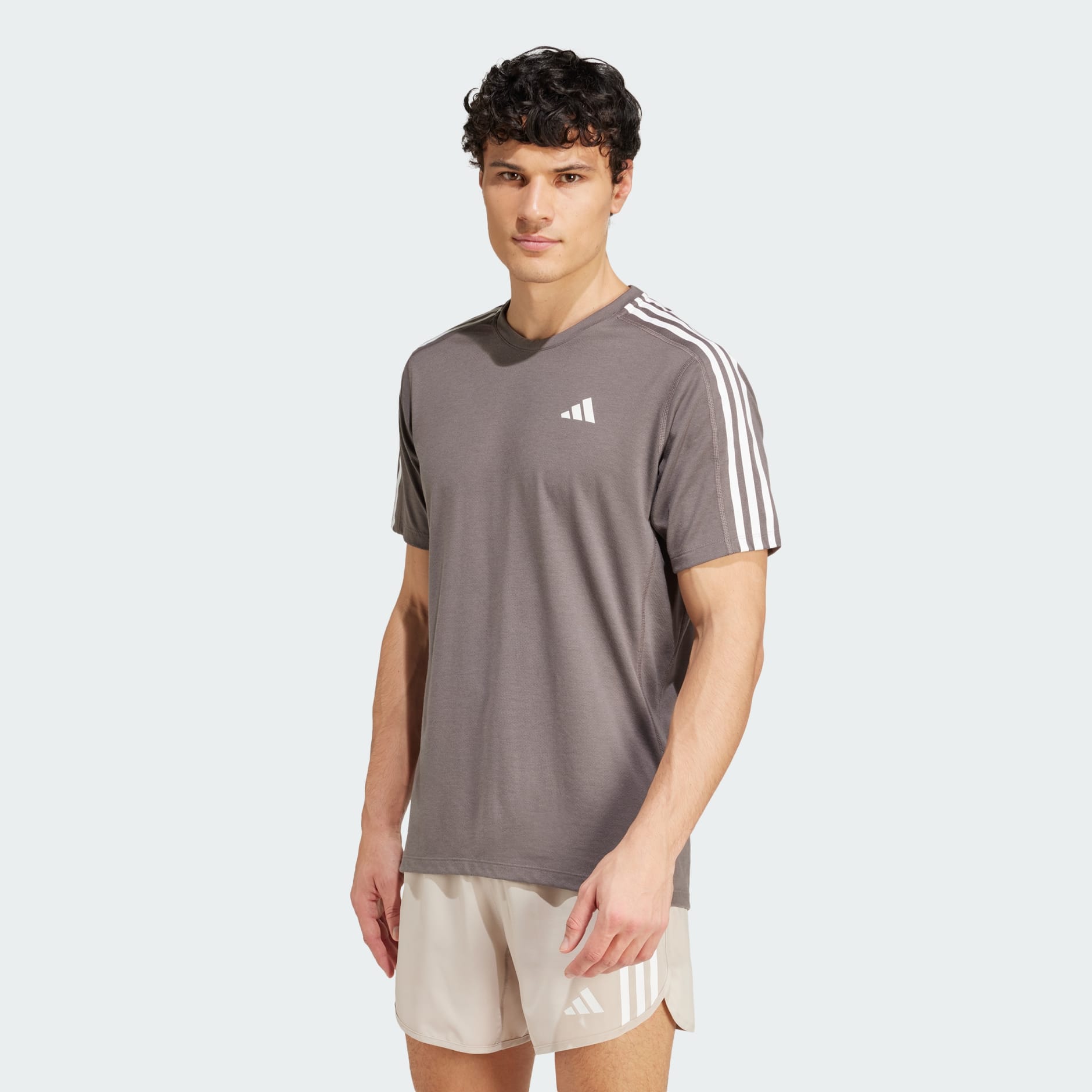 Men's Clothing - Own the Run 3-Stripes Tee - Brown | adidas Egypt