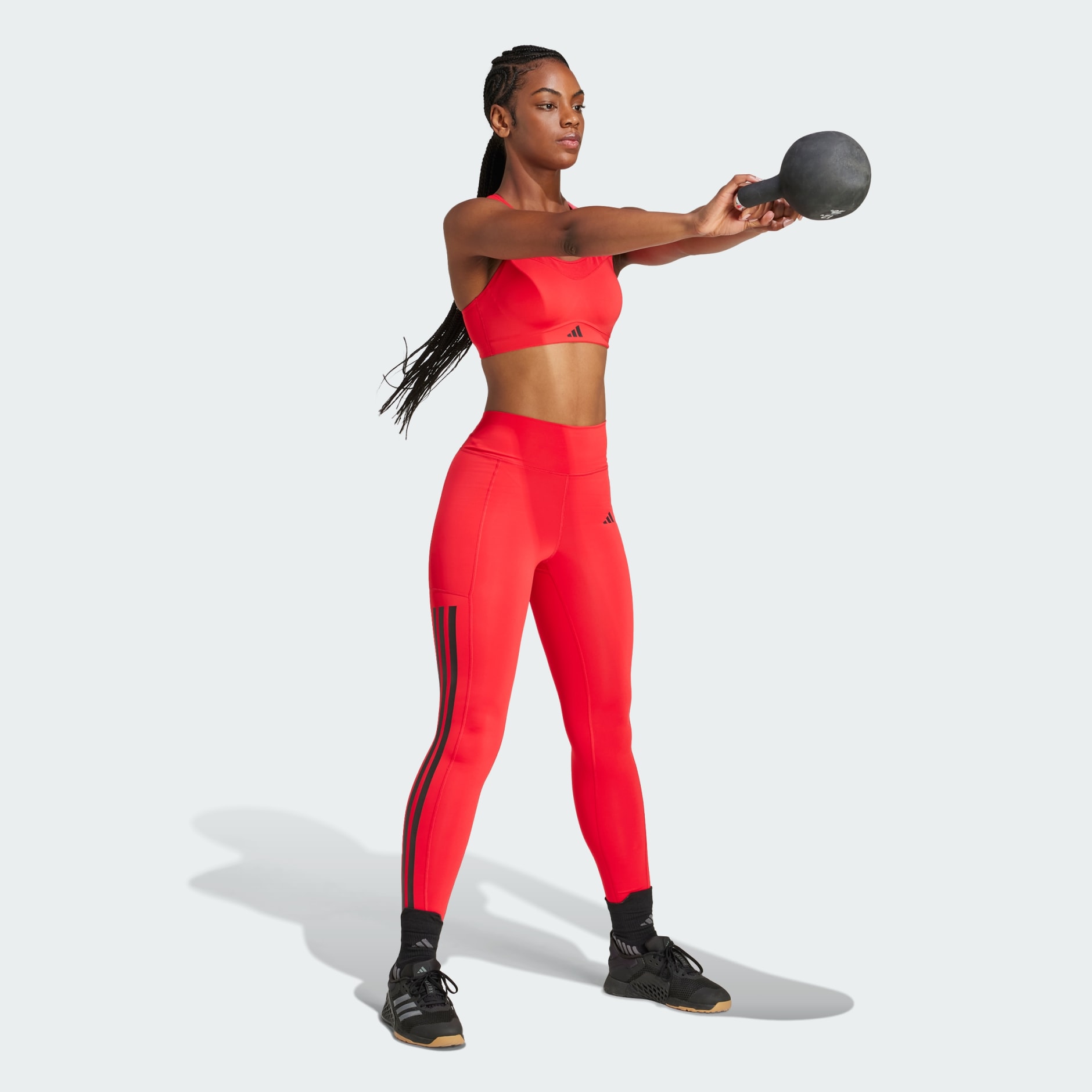 adidas Optimé 3-Stripes Full-Length Leggings - Red | adidas UAE