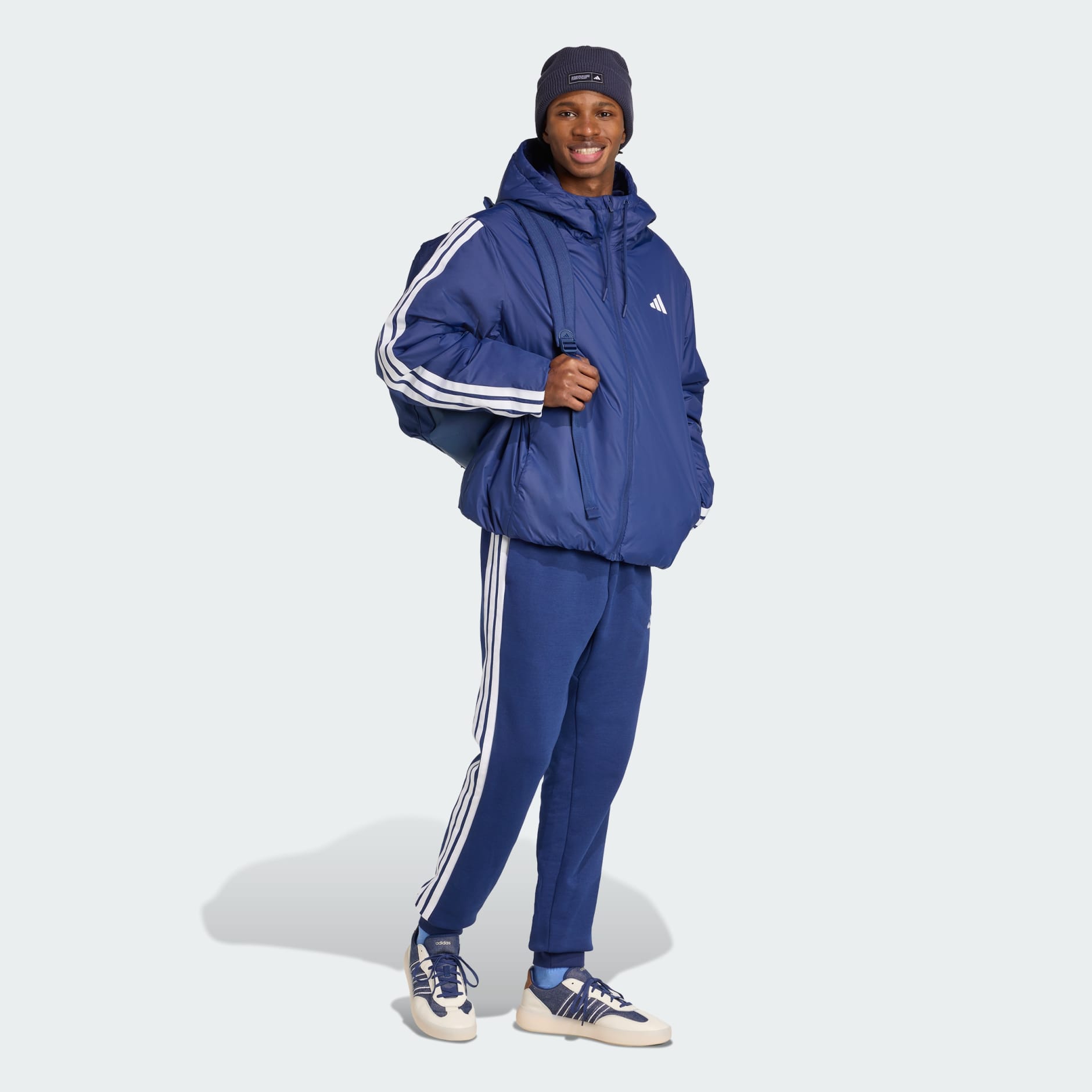 Clothing - Essentials CLIMAWARM 3-Stripes Insulated Hooded Jacket - Blue | adidas Qatar