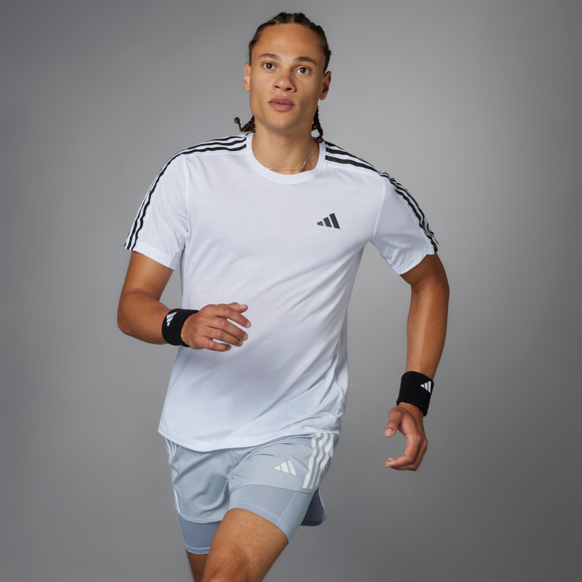 Clothing - Own the Run 3-Stripes Tee - White | adidas South Africa