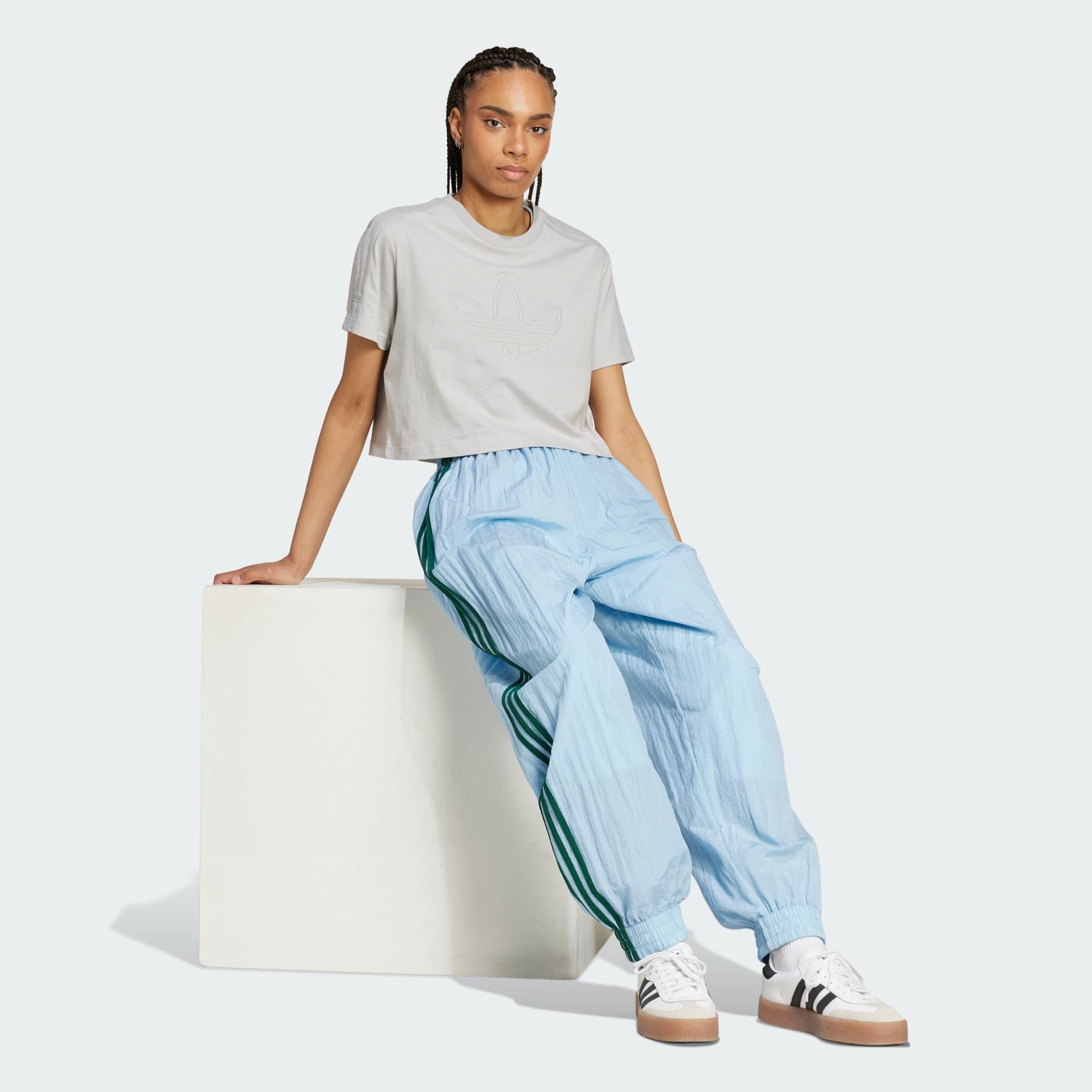 Clothing - Firebird Trefoil Crop Tee - Grey | adidas South Africa