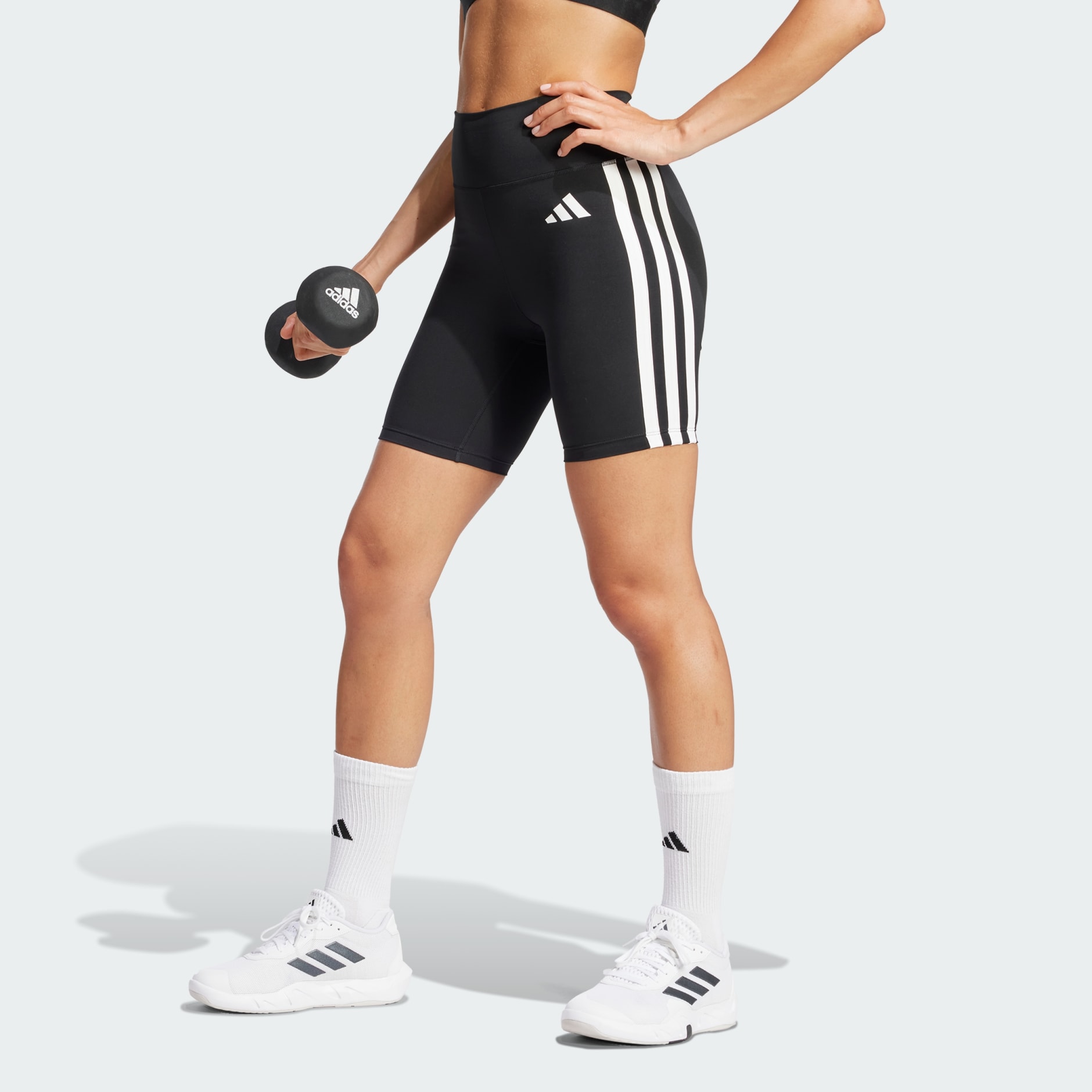 Optime Essentials 3-Stripes Short Leggings - Black | adidas Hong Kong