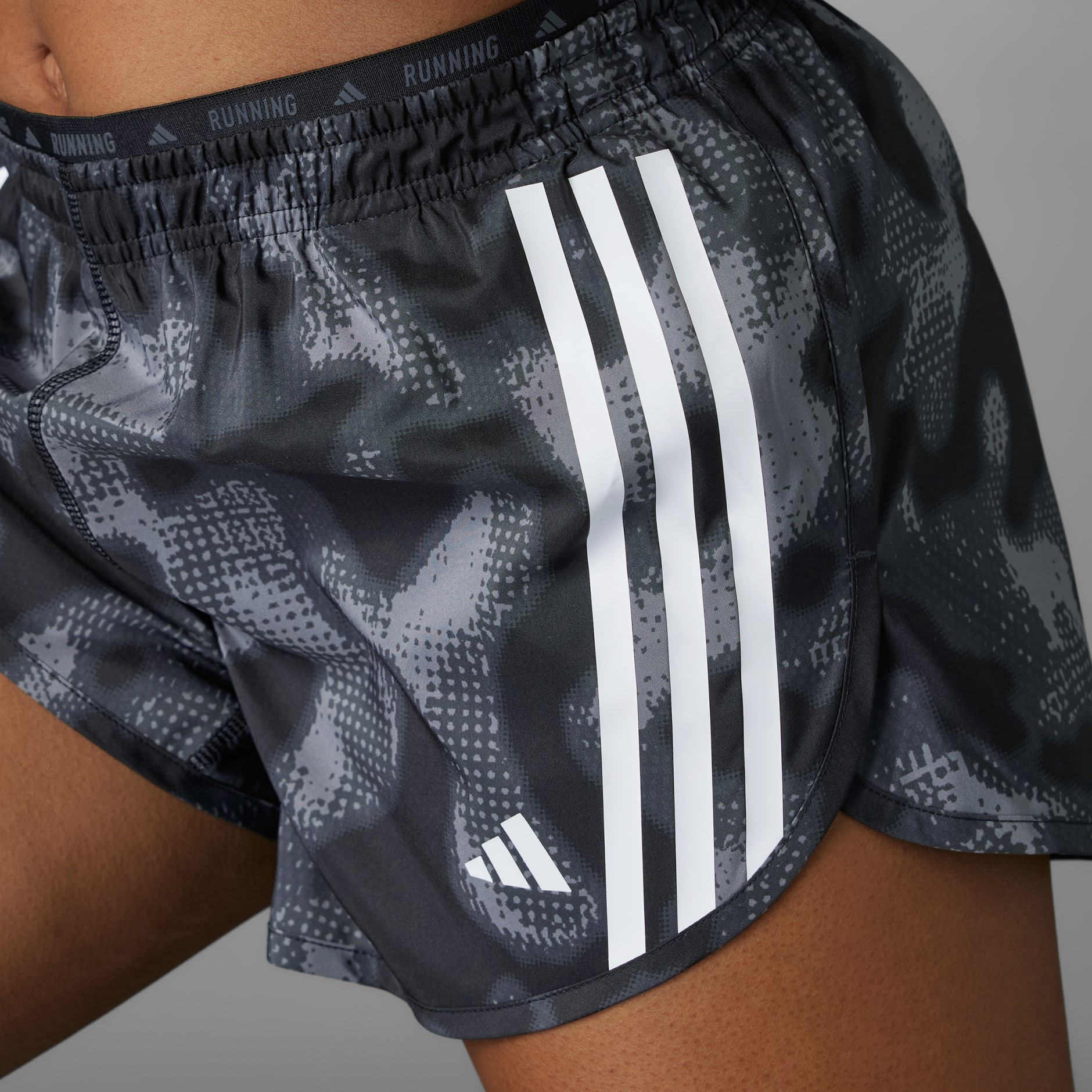 adidas Own the Run 3-Stripes Allover Print Shorts - Grey | adidas TZ