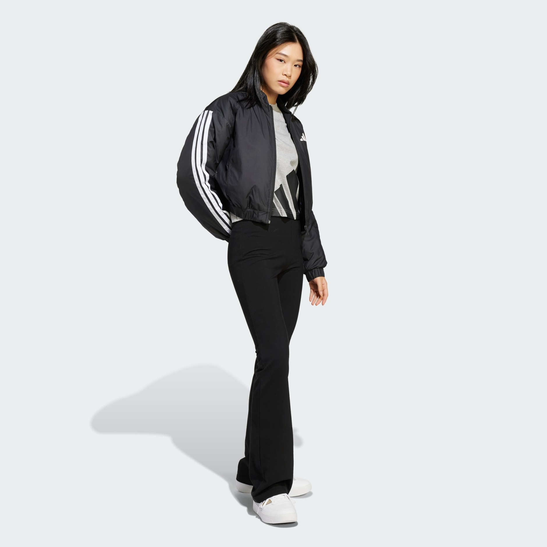 adidas Essentials 3-Stripes Insulated Crop Bomber Jacket - Black | adidas UAE