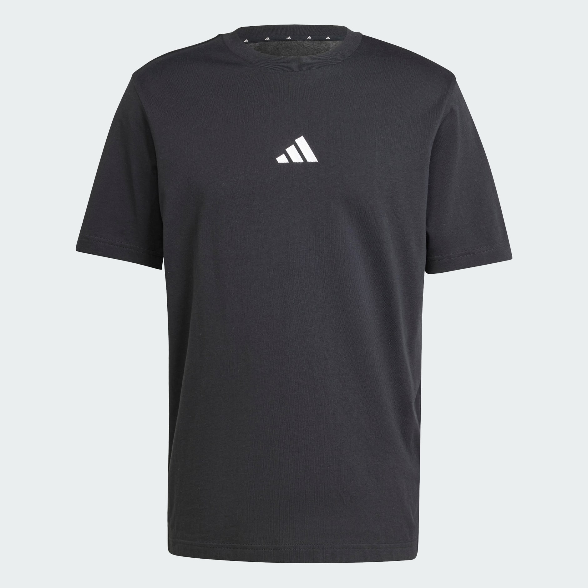 Clothing - Essentials Small Logo Single Jersey Tee - Black | adidas Qatar