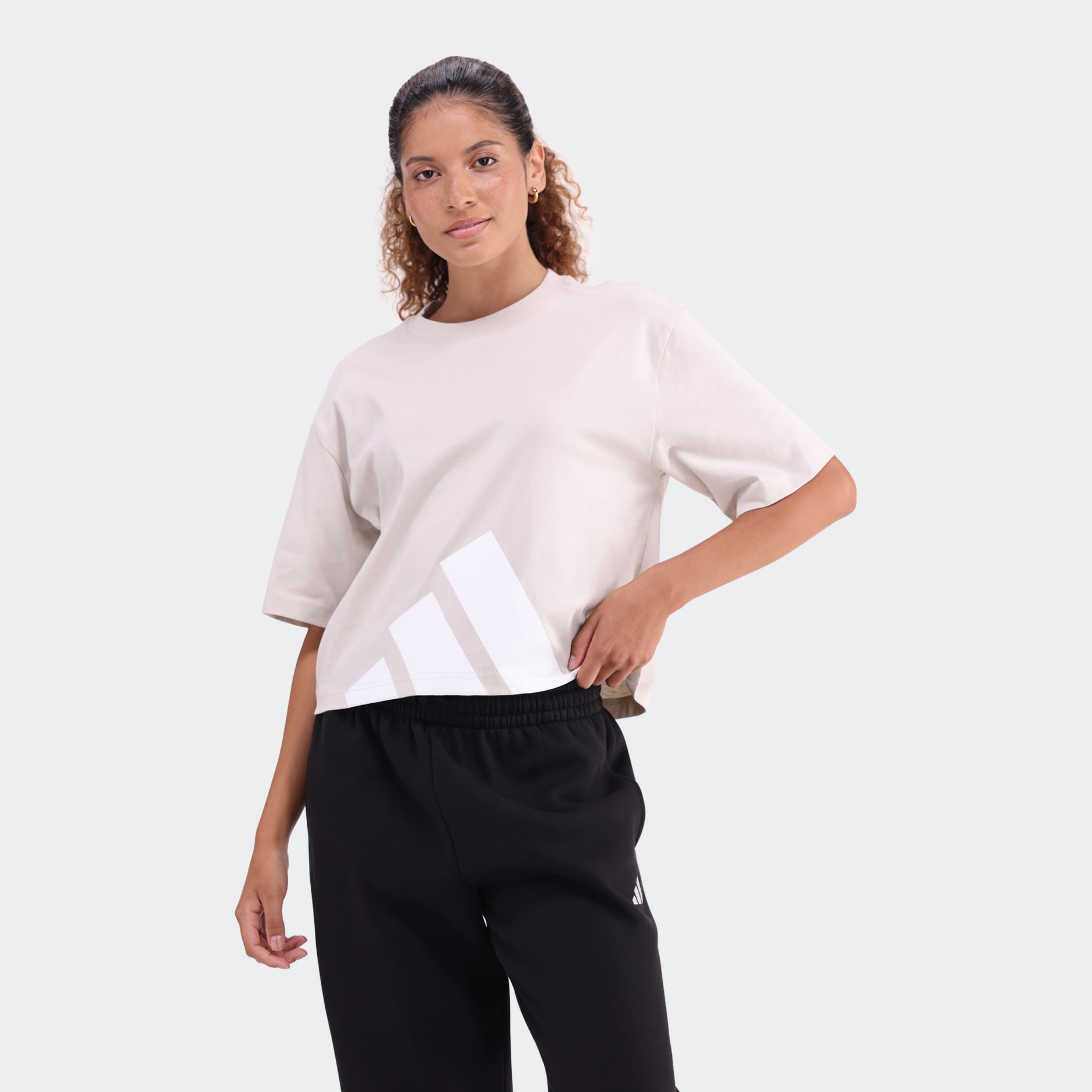 Clothing - Essentials Big Logo Boyfriend T-Shirt - Beige | adidas South Africa