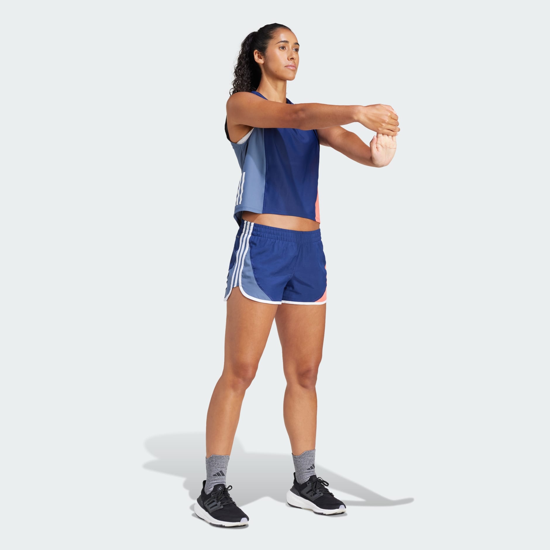 Women's Clothing - Own the Run Colorblock Shorts - Blue | adidas Bahrain