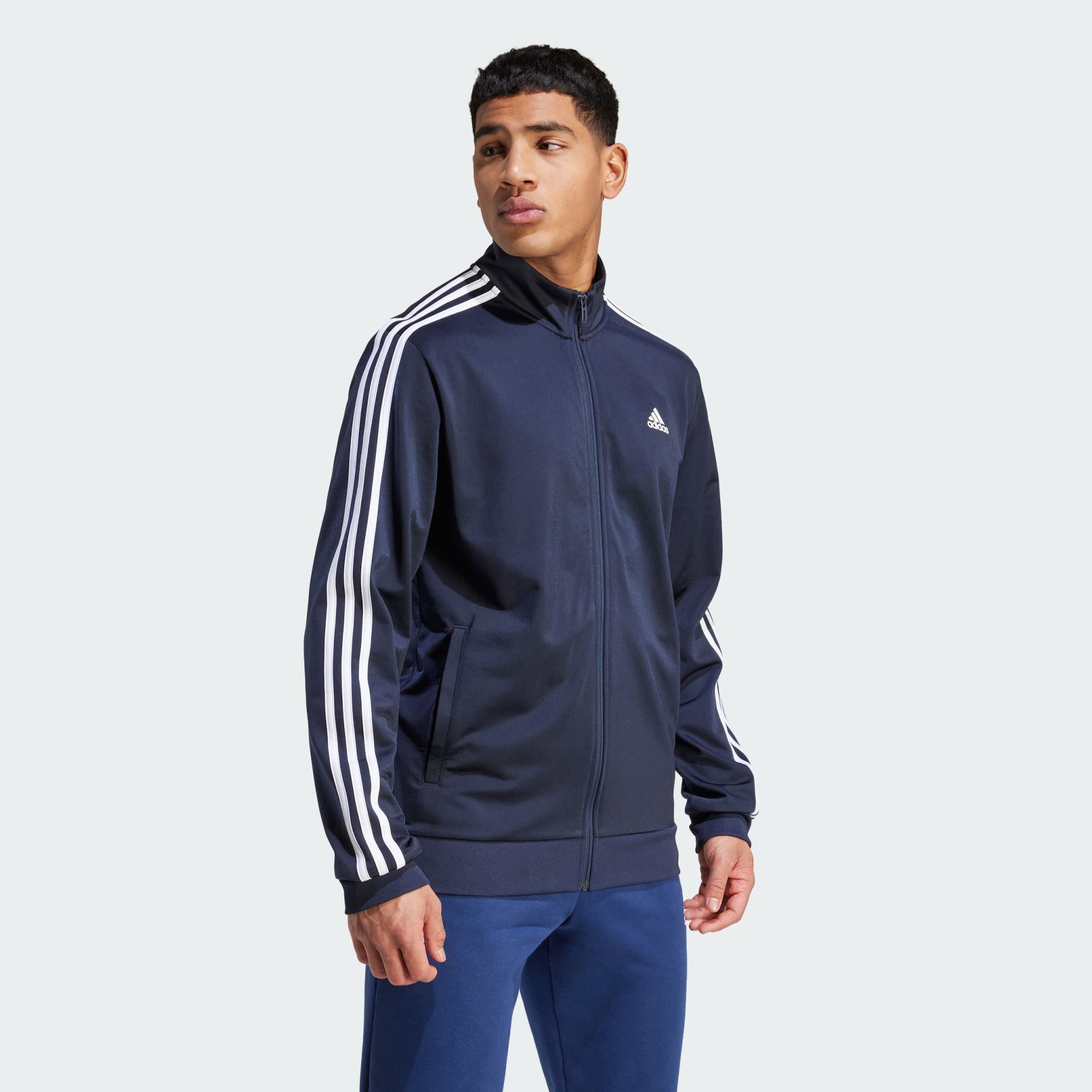 Clothing - Essentials Warm-Up 3-Stripes Track Jacket - Blue | adidas Kuwait
