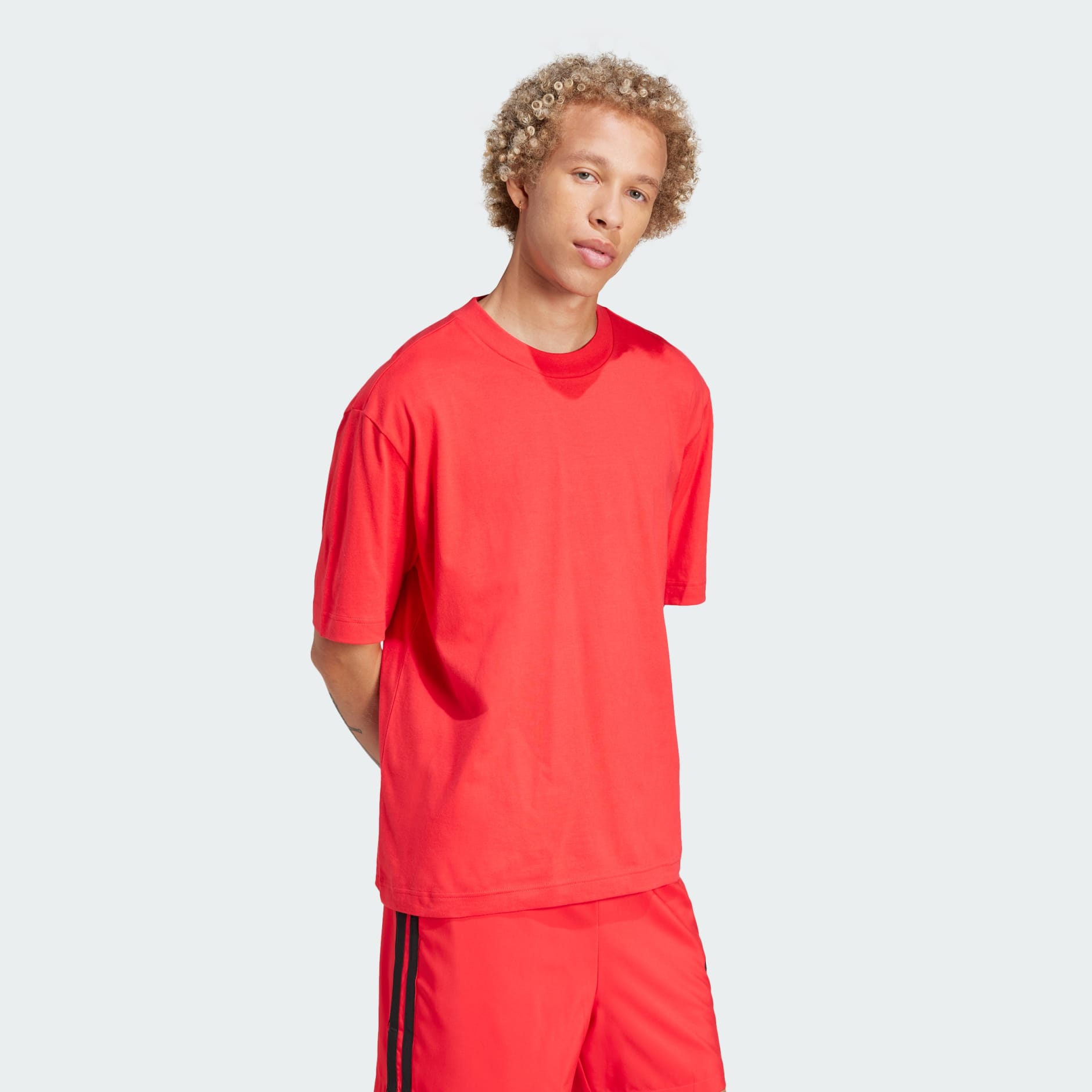 adidas Essentials Loose Fit 3 Bar Logo Tee - Red | adidas UAE