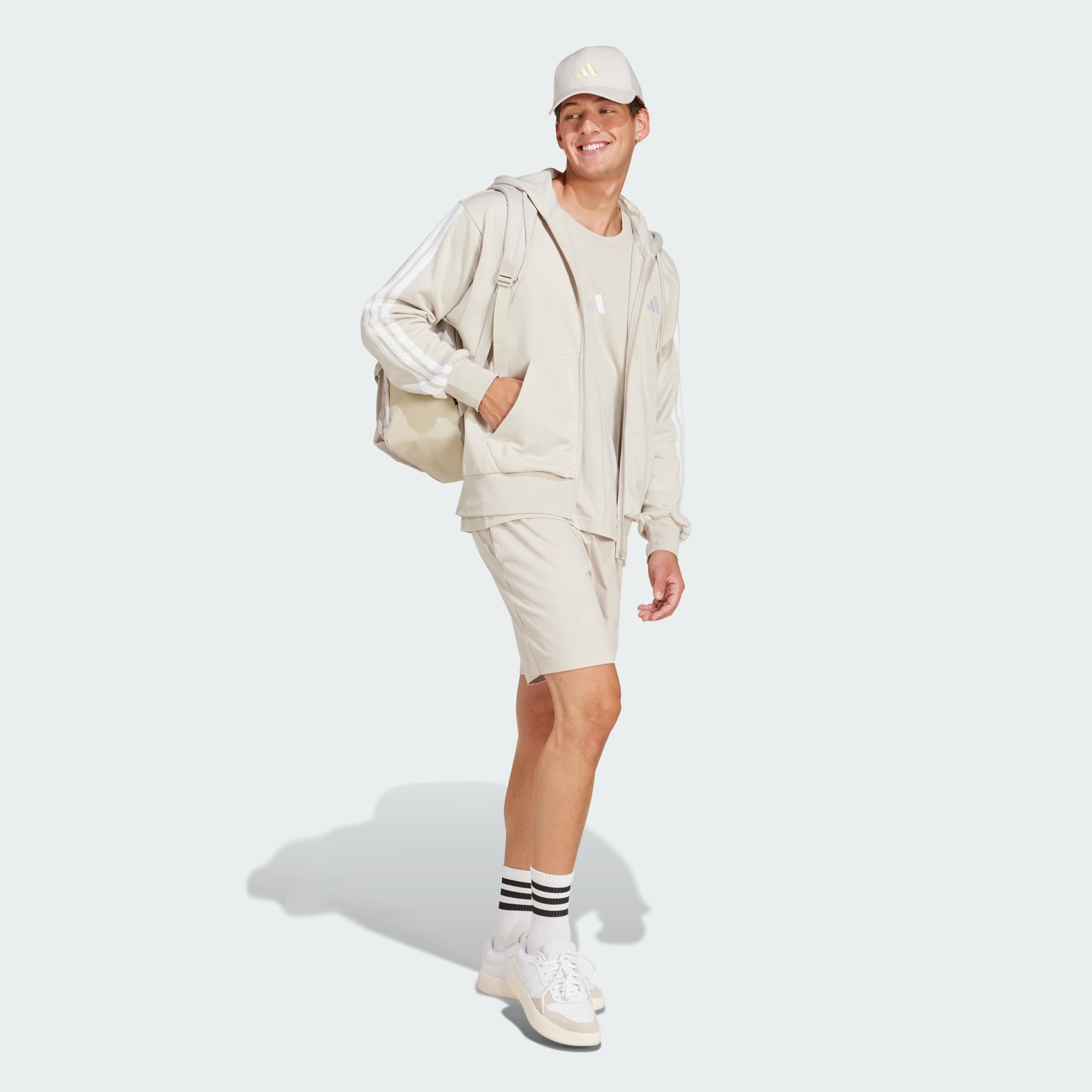 adidas Essentials 3-Stripes French Terry Full-Zip Hoodie - Beige ...