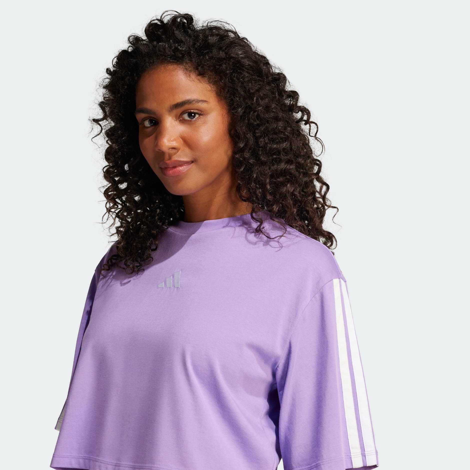 Women's Clothing - Essentials 3-Stripes Cotton Loose Tee - Purple | adidas Egypt