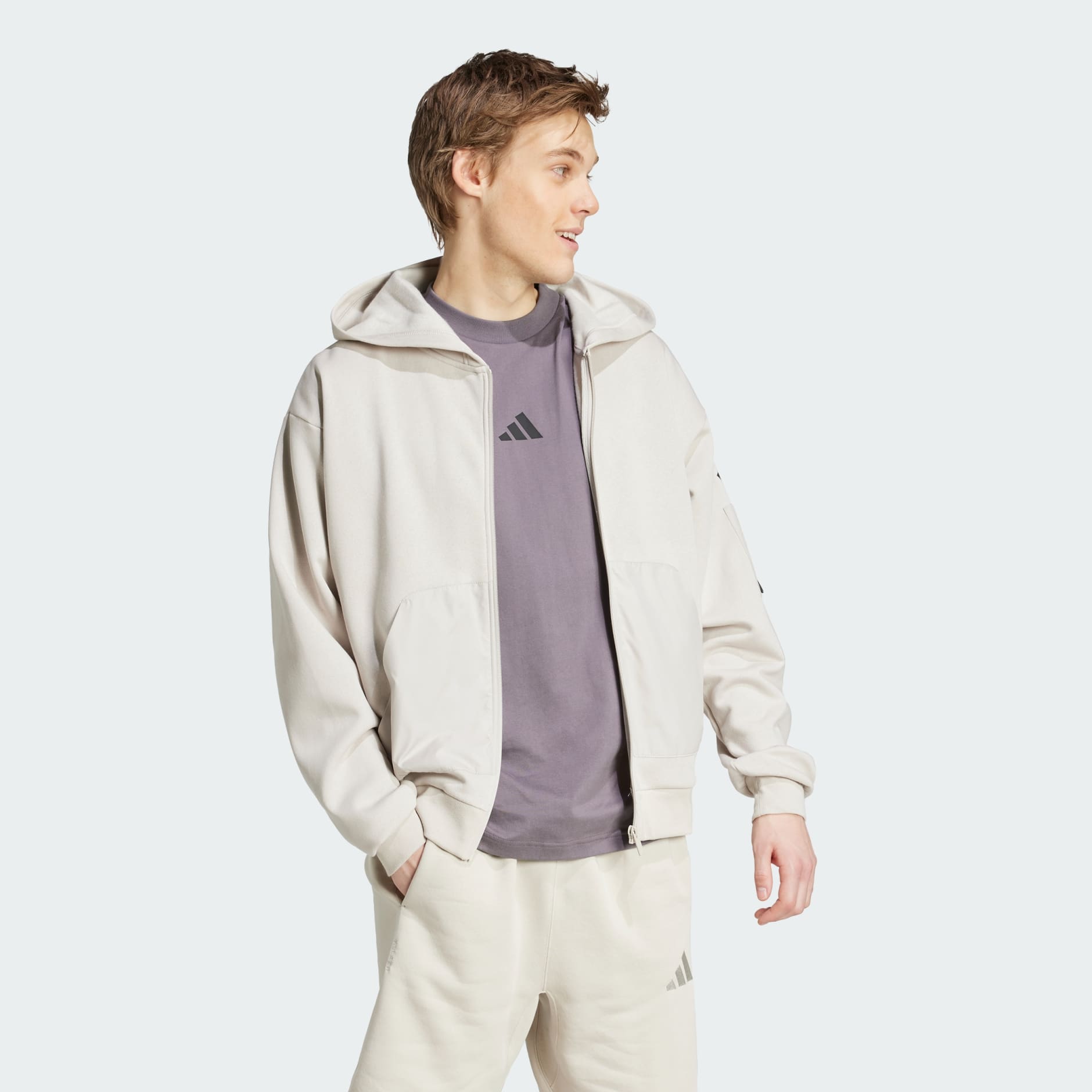 adidas City Escape Fleece Full-Zip Hoodie - Beige | adidas UAE