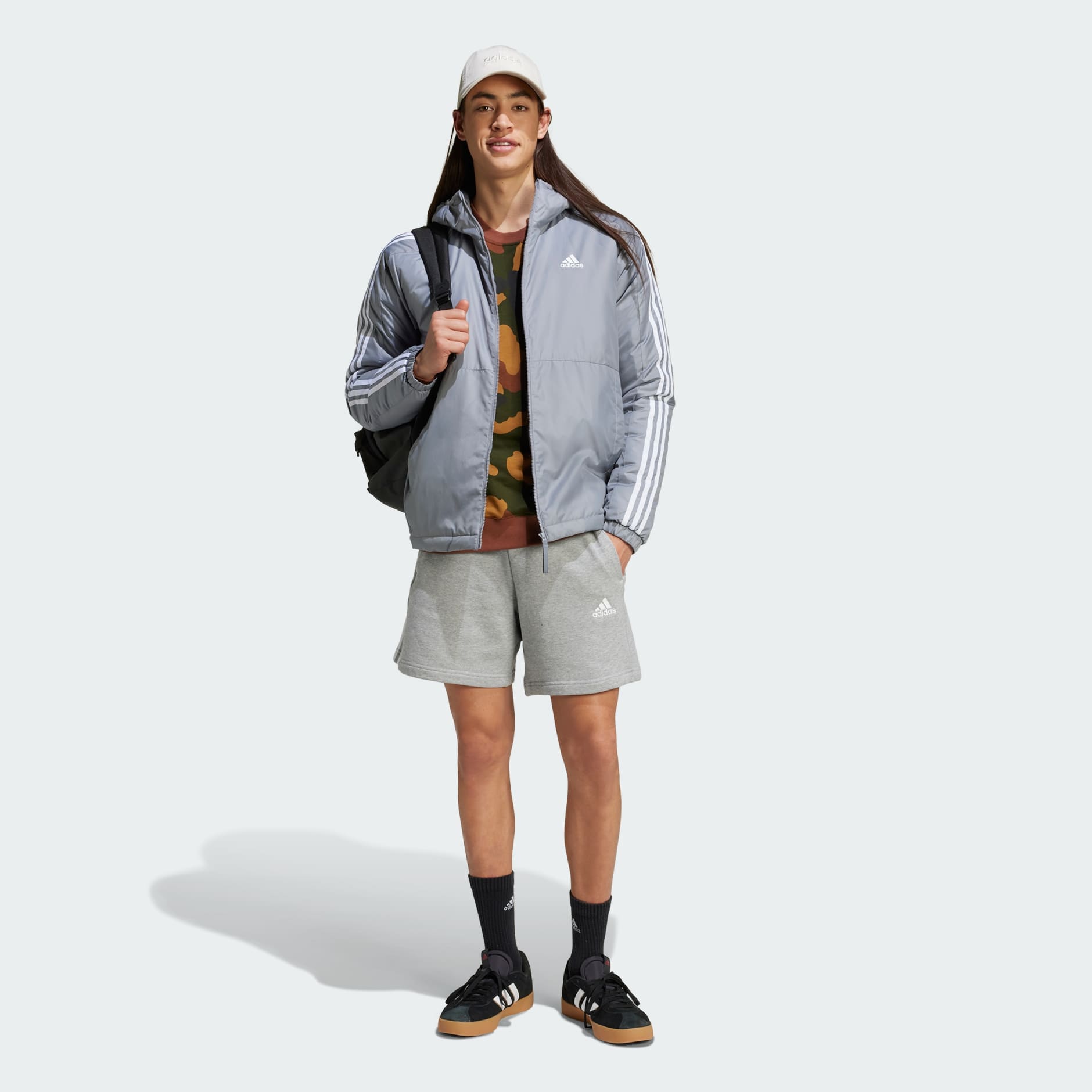 Clothing - Essentials 3-Stripes Insulated Hooded Jacket - Grey | adidas South Africa