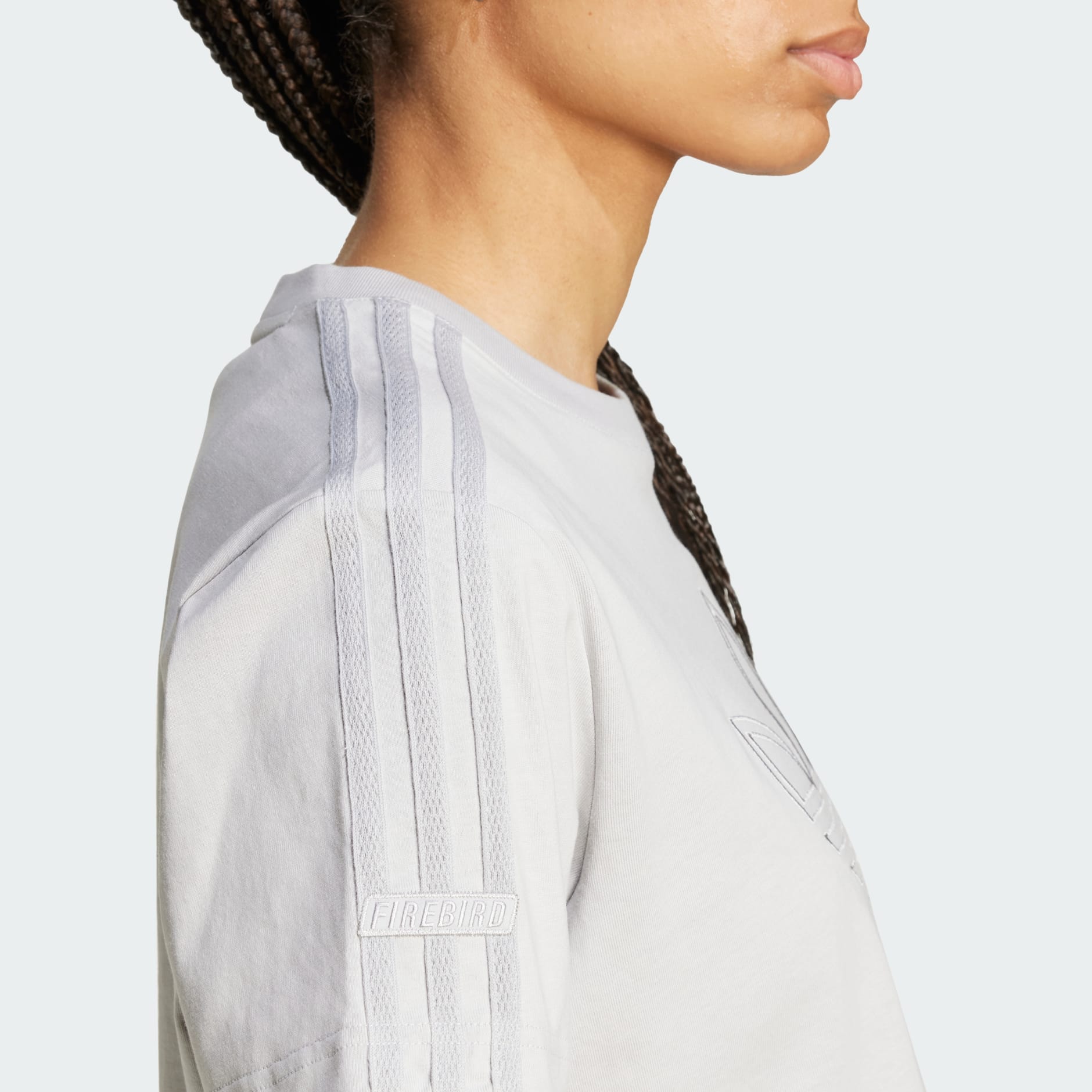 Clothing - Firebird Trefoil Crop Tee - Grey | adidas South Africa