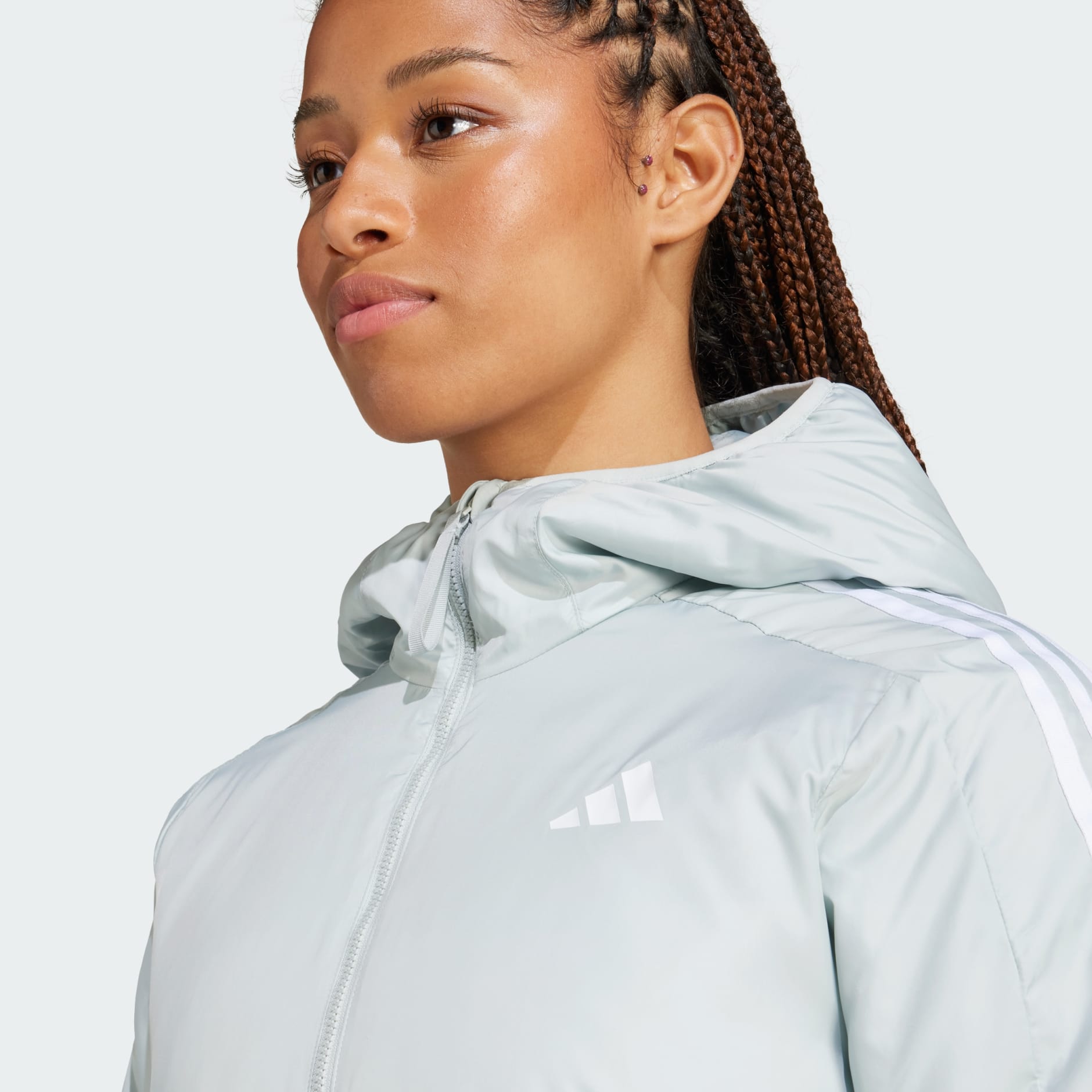 adidas Essentials 3-Stripes Insulation Hooded Jacket - Grey | adidas UAE
