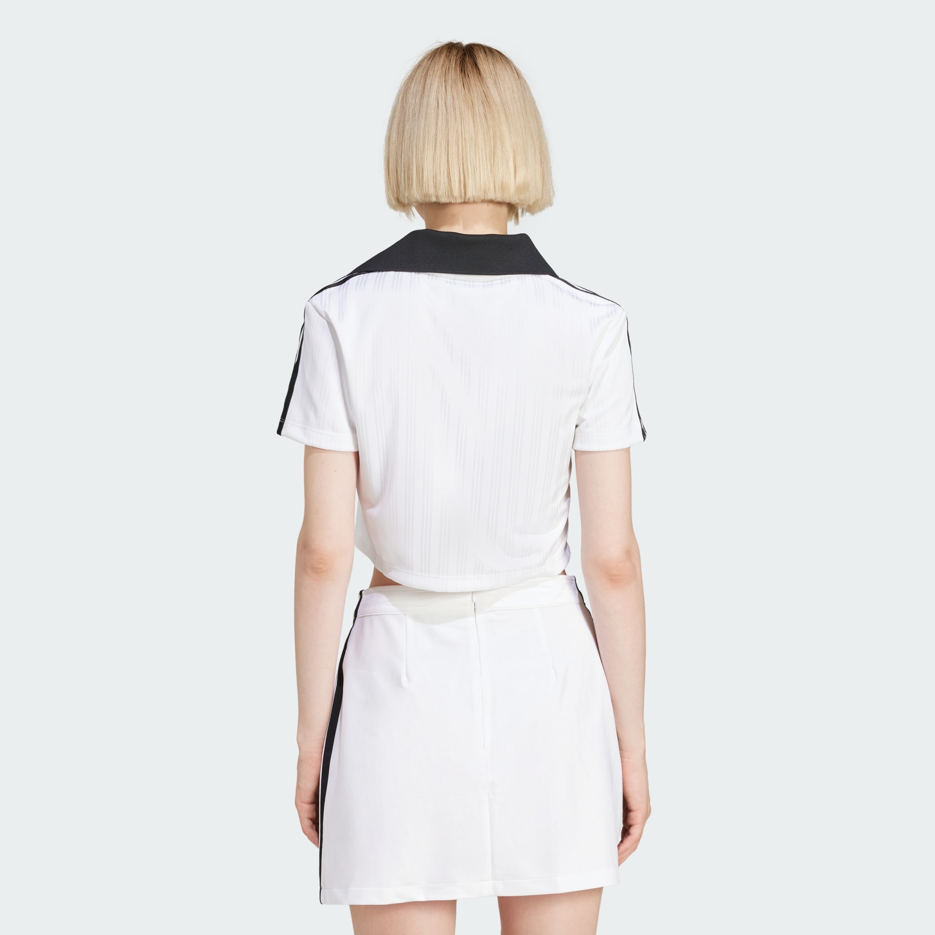 adidas Adicolor Football Jacquard V-Neck Crop Polo Shirt - White ...