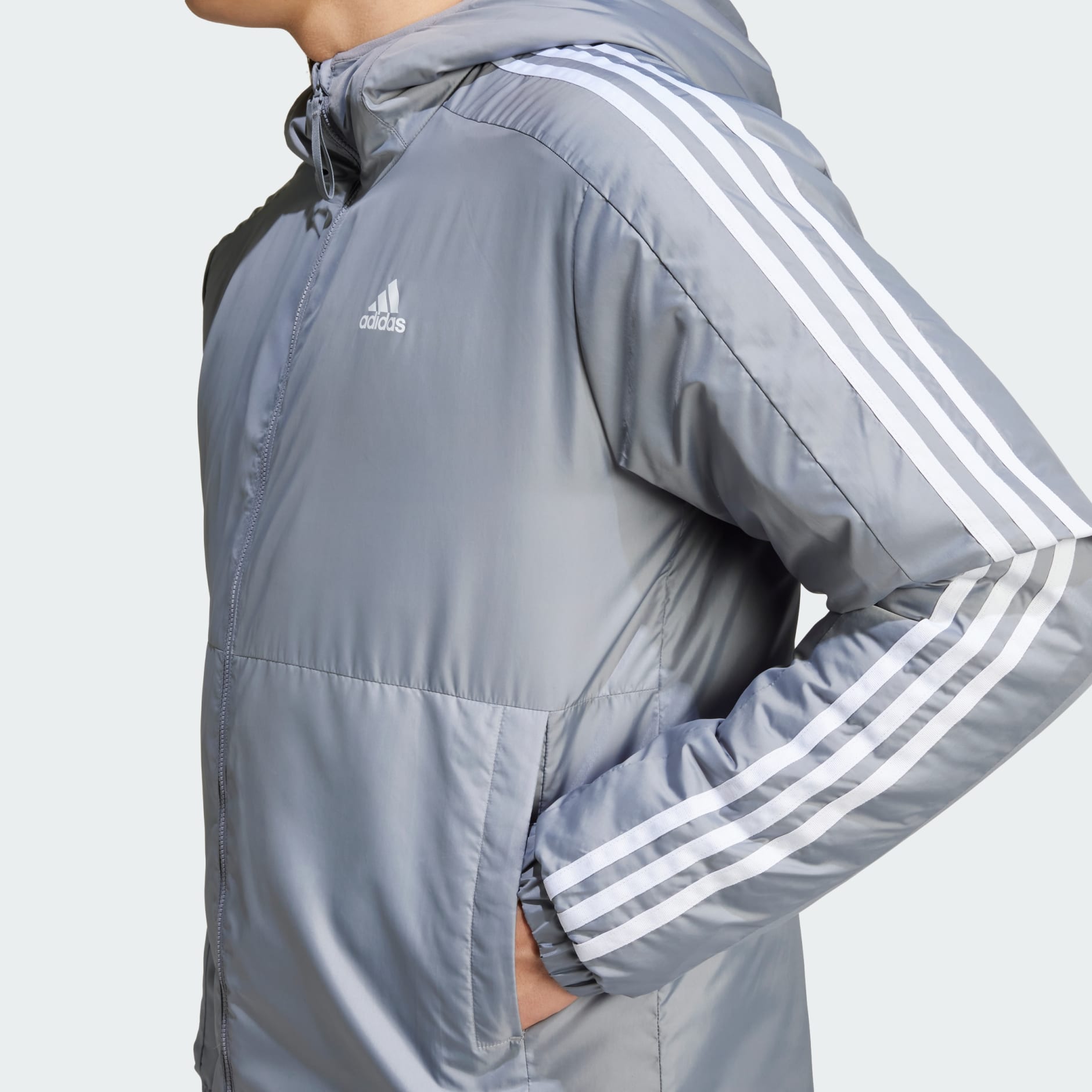 Clothing - Essentials 3-Stripes Insulated Hooded Jacket - Grey | adidas South Africa