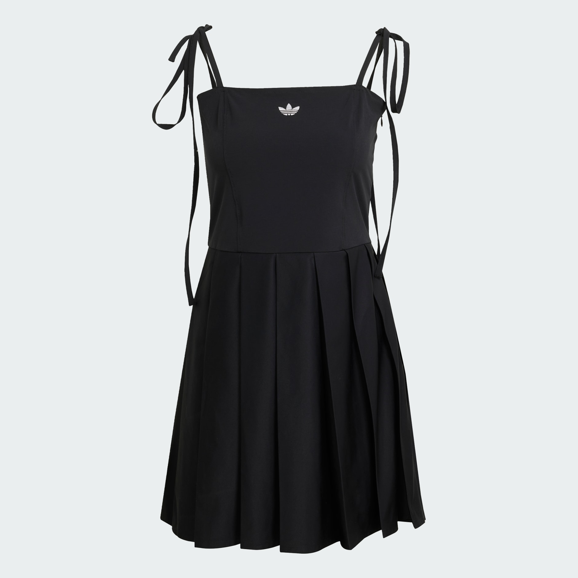 Clothing - Ribbon Pleated Mini Dress - Black | adidas South Africa