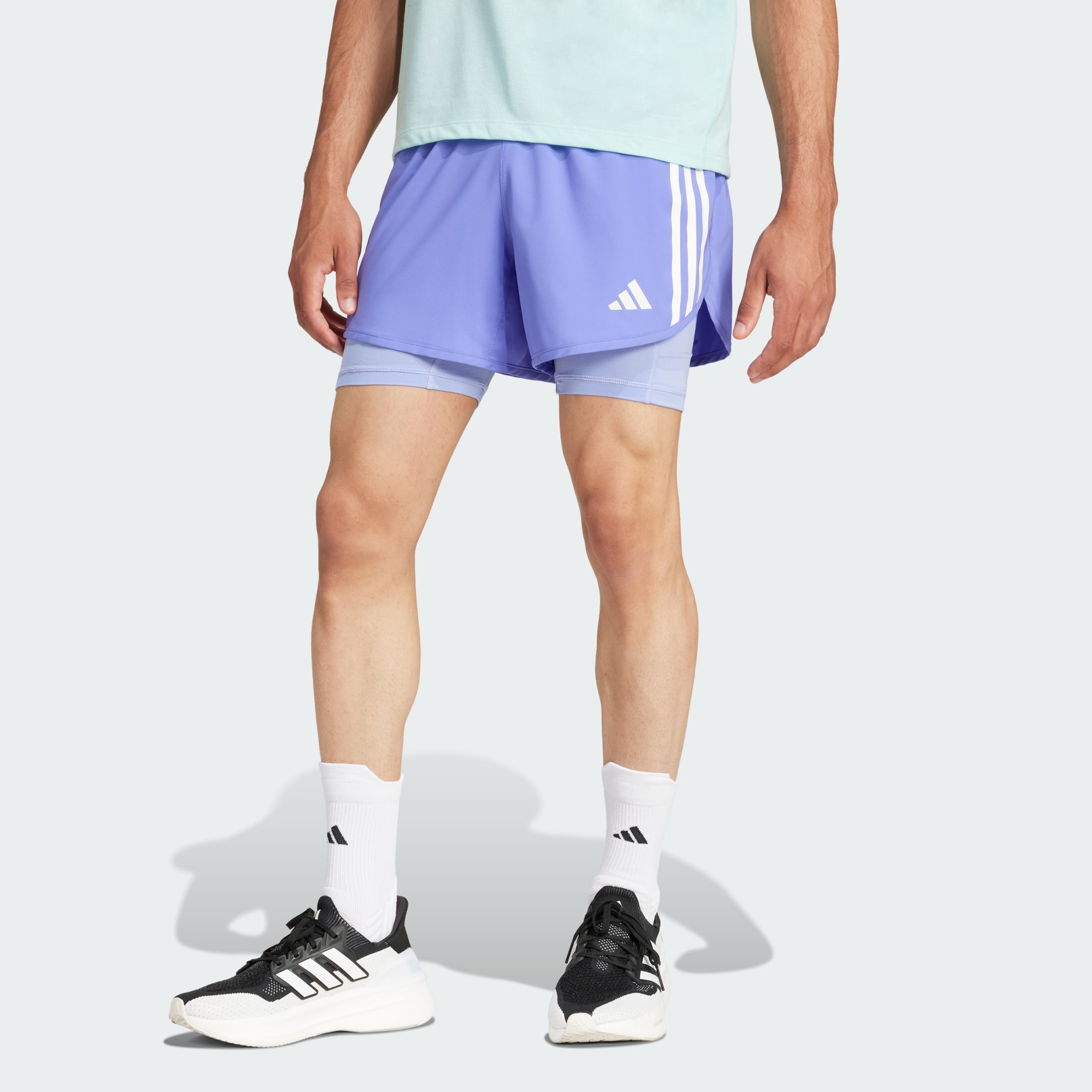 Clothing - Own the Run 3-Stripes 2-in-1 Shorts - Blue | adidas Oman