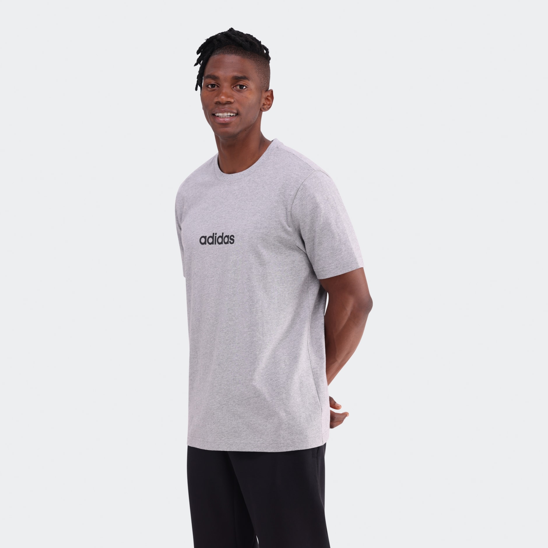 Clothing - Essentials Linear Single Jersey Tee - Grey | adidas South Africa