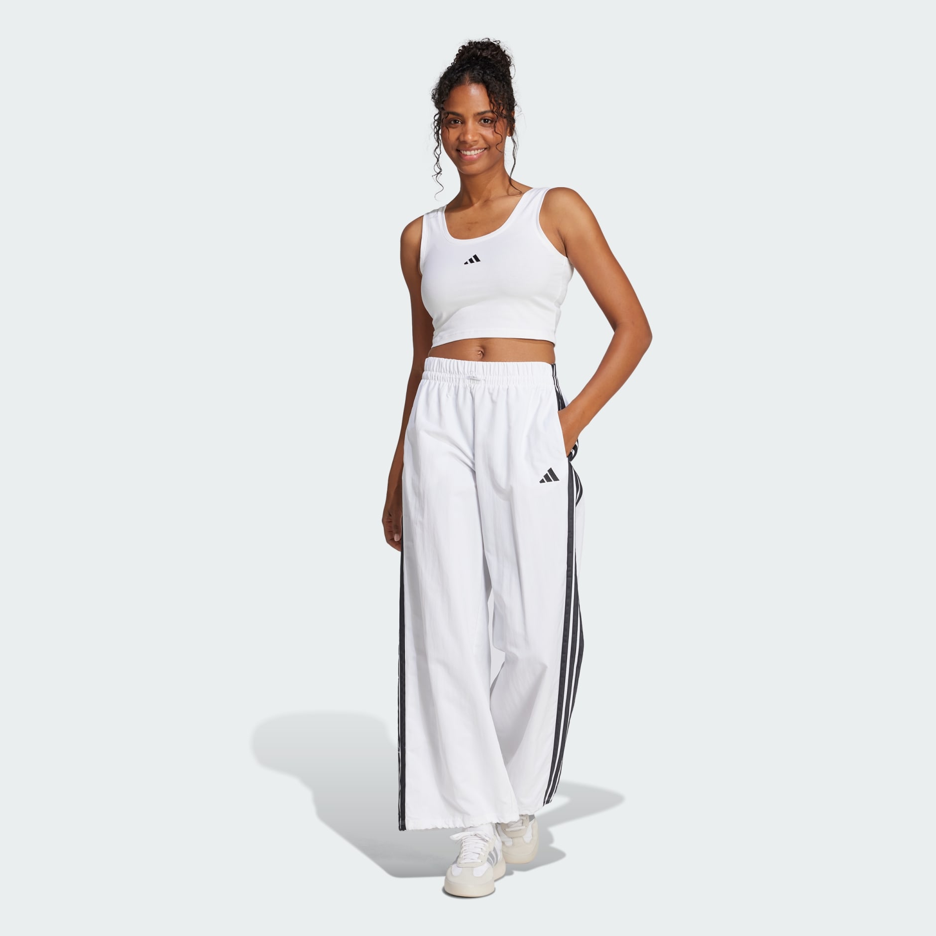 adidas Essentials 3-Stripes Lifestyle Woven Parachute Pants - White ...