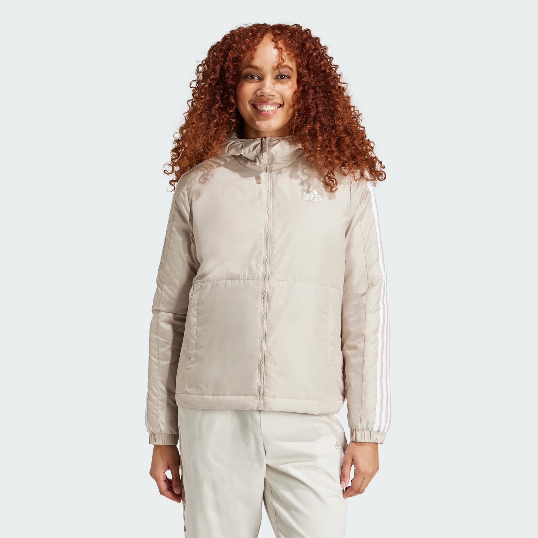 adidas Sportswear - Essentials 3-Stripes Insulated Hooded Jacket - Beige | adidas South Africa