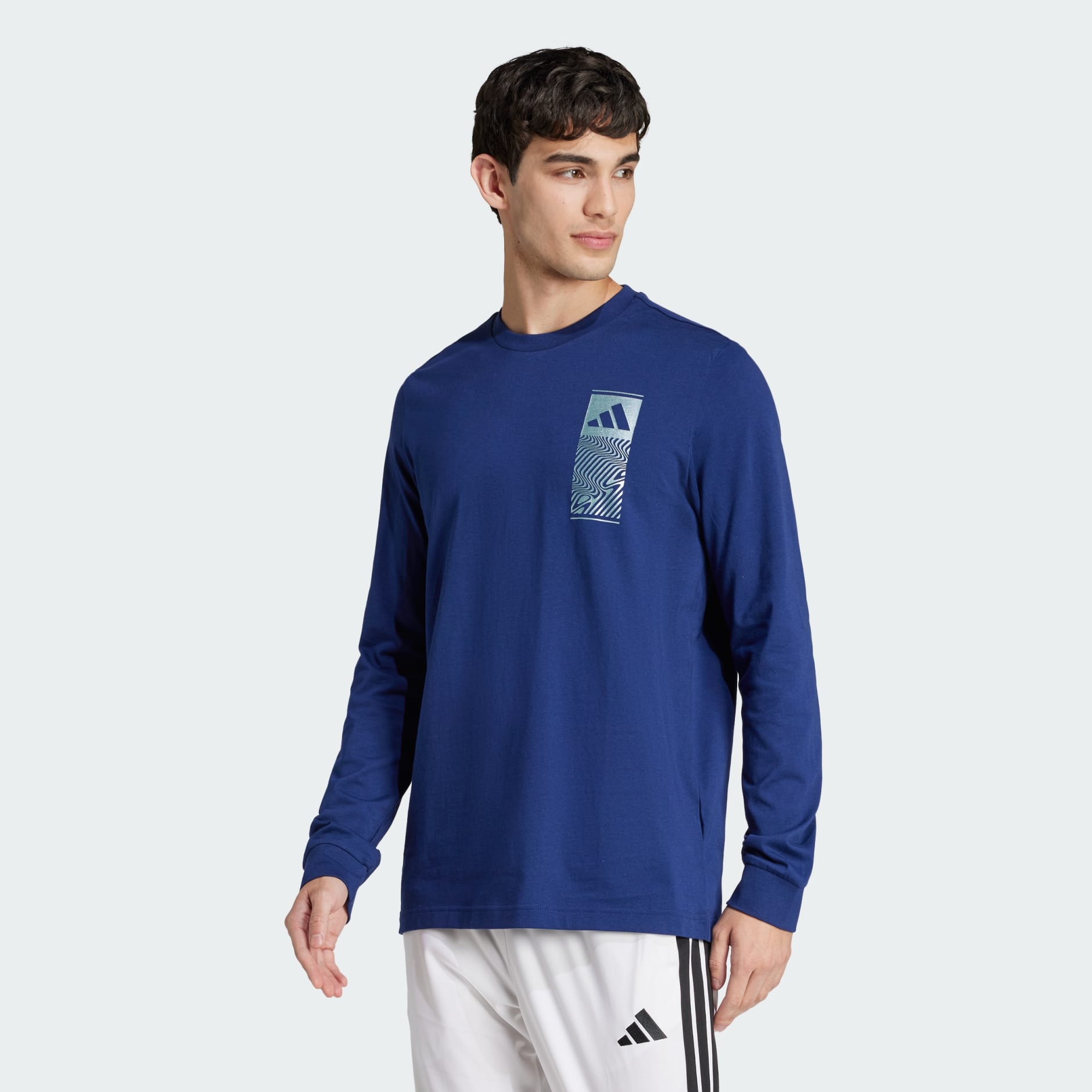 Clothing - Tech Metallic Long Sleeve Graphic Tee - Blue | adidas South ...