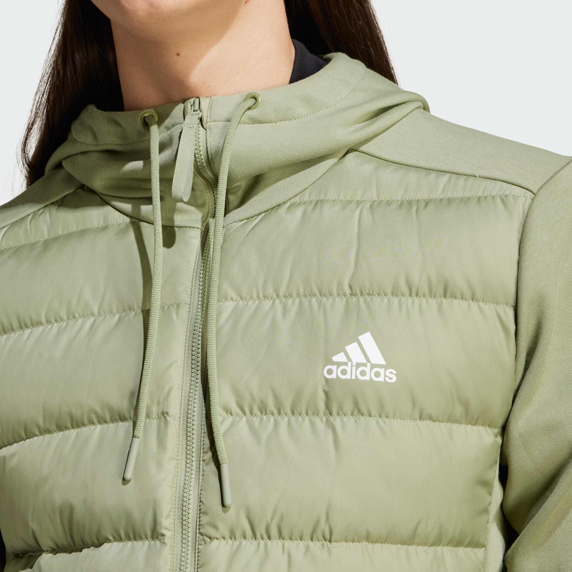 Men's Clothing - Essentials Hybrid Down Hooded Jacket - Green | adidas Egypt