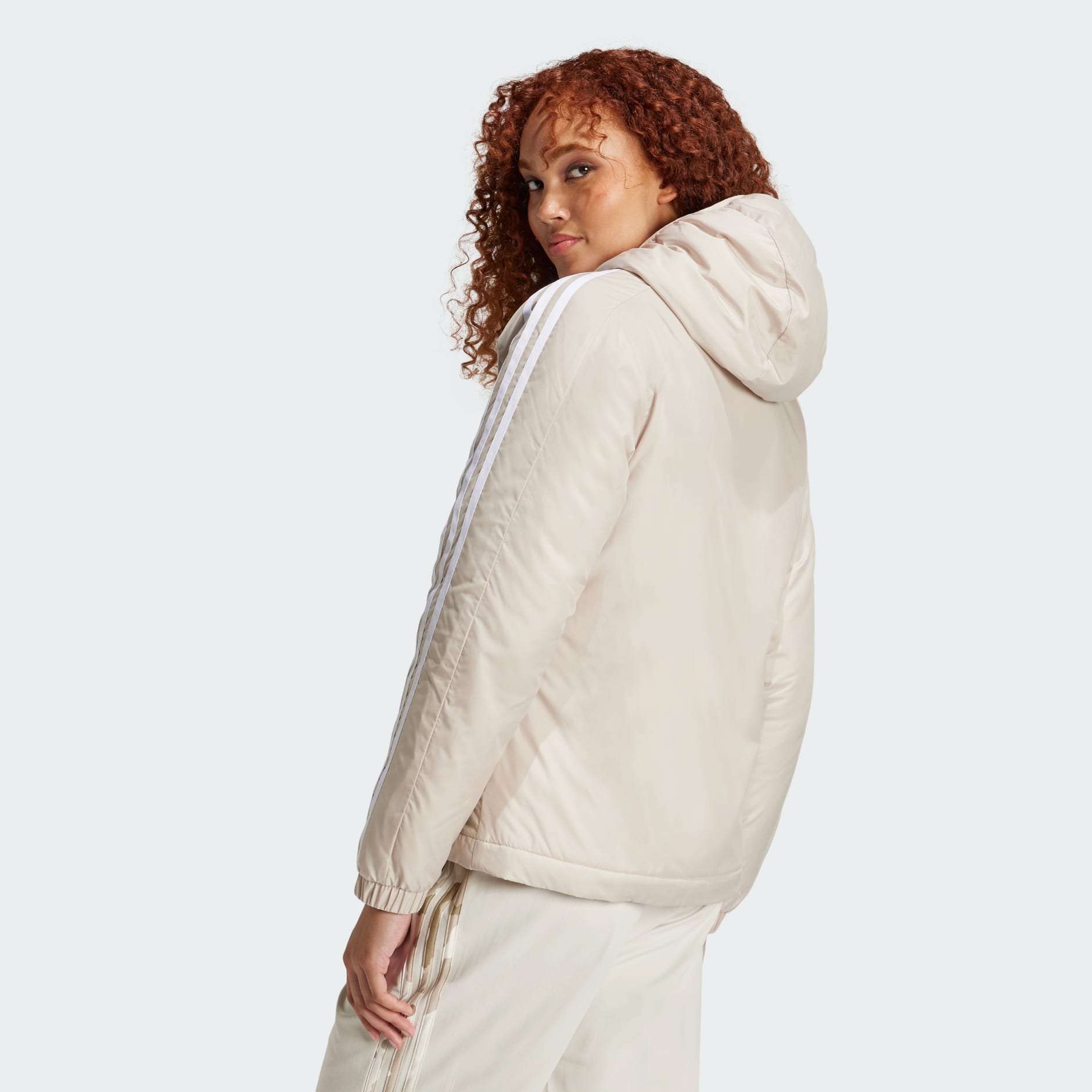 adidas Sportswear - Essentials 3-Stripes Insulated Hooded Jacket - Beige | adidas South Africa